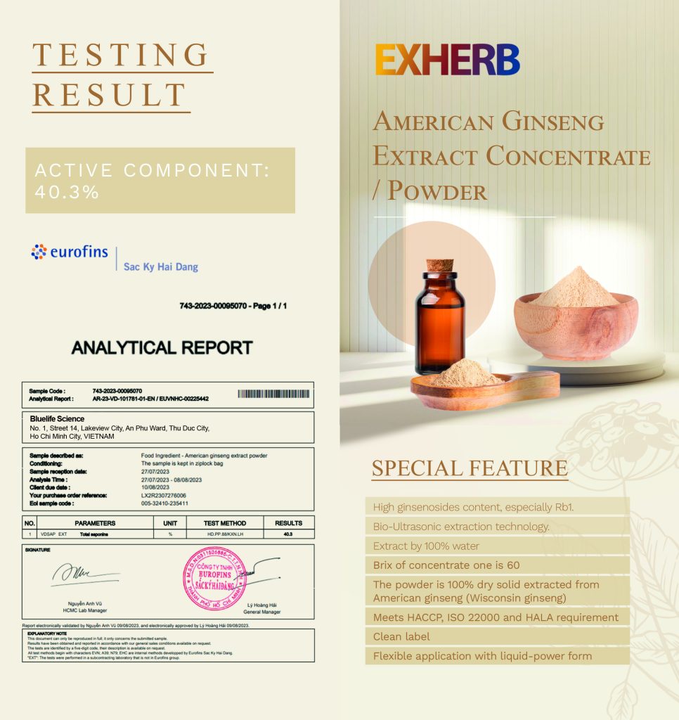 American ginseng powder contains > 40% Saponin component. Using Enzyme ...